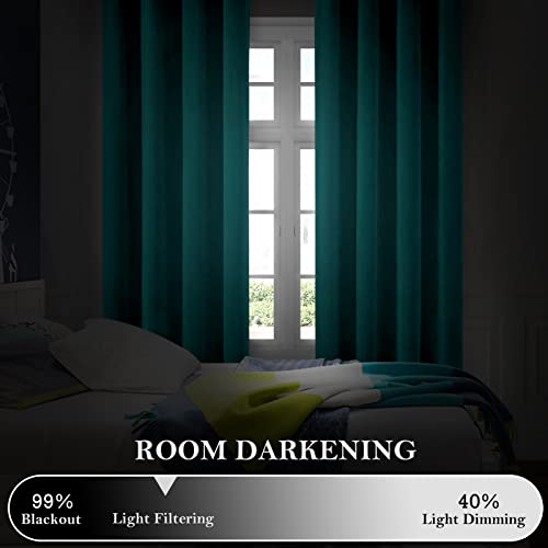 HOMEIDEAS Emerald Green Velvet Curtains 84 inches Long 2 Panel Heavy Duty Dark Green Curtains for Living Room Thermal Insulated Grommet Window Curtains for Bedroom