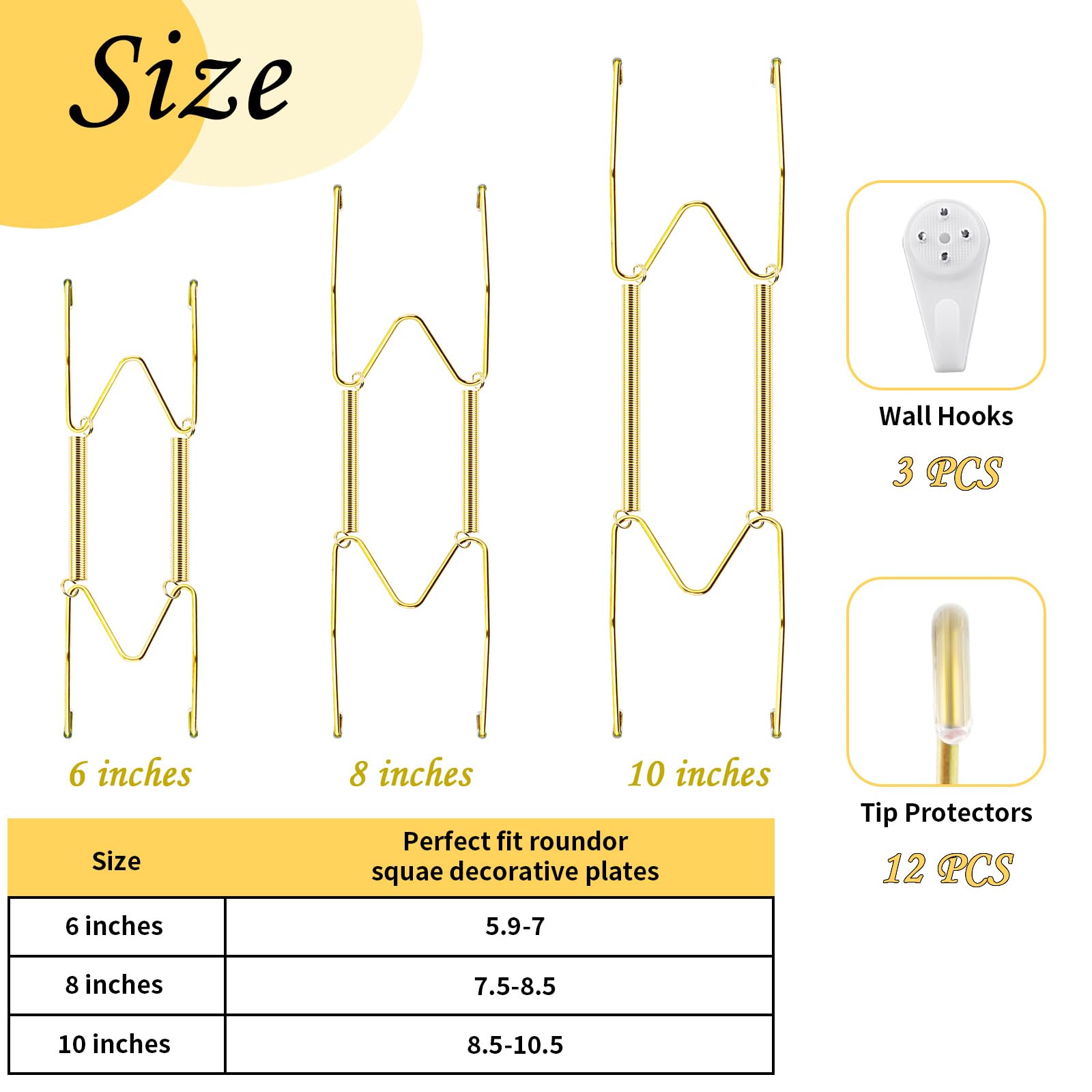 COIDEA 3 Pieces Plate Hangers for Wall, 6 8 10 Inch Plate Hangers, Stainless Steel Invisible Wire Plate Holder with 3 Pack Wall Hooks, Compatible 5 to 10.5" Decorative Antique Plates and Arts