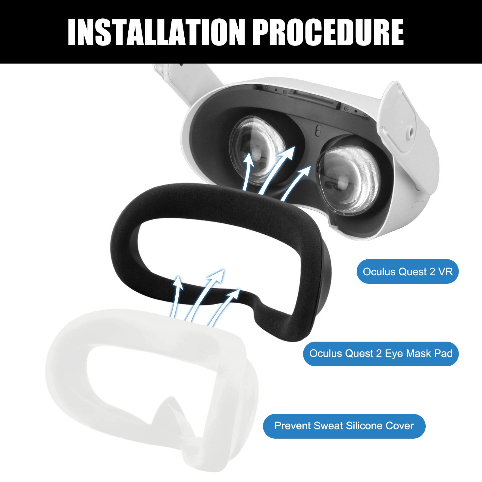 MASiKEN Controller Grips Cover with Face Cover for Meta Oculus Quest 2, Anti-Throw Grips Spike Cover with Adjustable Wrist Strap and Sweatproof Silicone Face Pad, Quest 2 Accessories Kit (White)