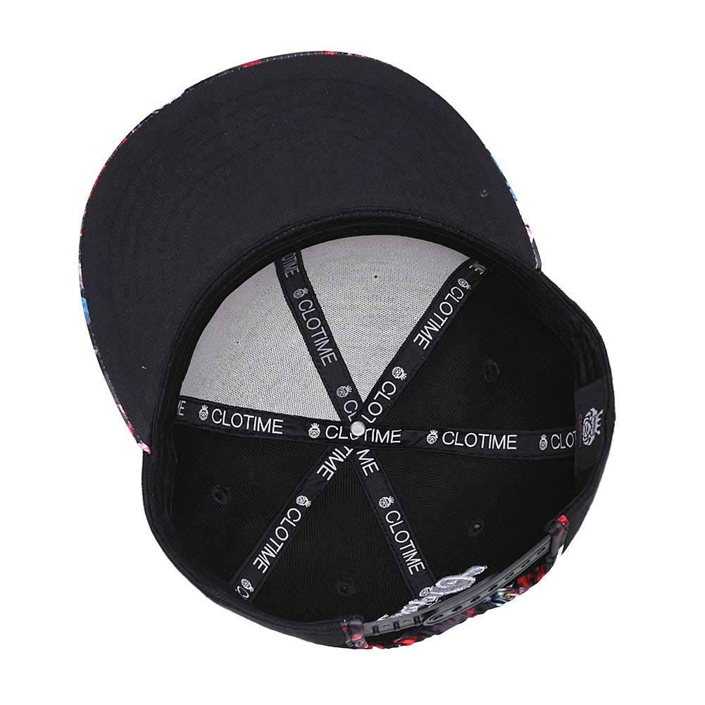 CLOTIME Tiger Embroidered Floral Snapback Hat 3D Rose Floral Print Visor Caps Twill Flat Bill Adjustable Baseball Cap (Black Rose Tiger)