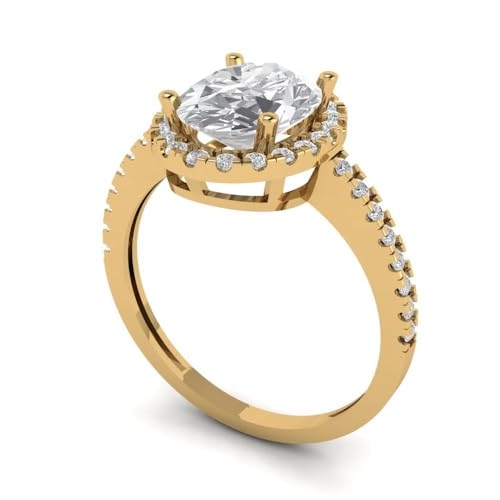 Clara Pucci 4.85 ct Oval Cut Genuine Lab Grown Diamond VS1-VS2 J-K 14K Yellow Halo Gold Bridal Wedding Engagement Designer Ring size 6.5