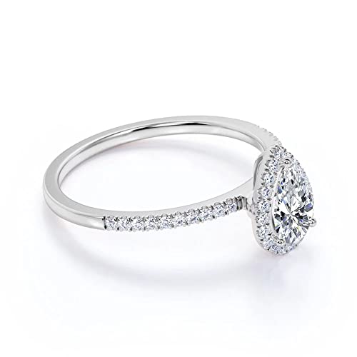 Claramos Vintage 2CT Pear Shaped Moissanite Halo Engagement Ring in 14K White Gold & 925 Sterling Silver EF/VVS1 (White Gold, 7.5)