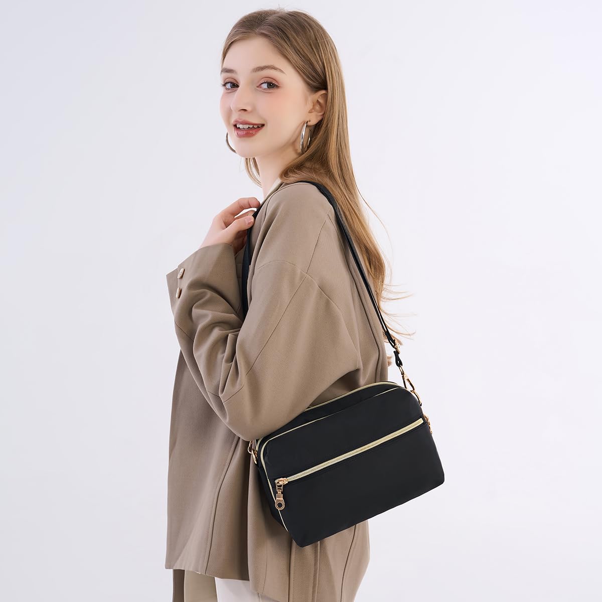 YANAIER Functional Multi Pocket Crossbody Bag for Women Stylish Ladies Shoulder Messenger Bags Purse Burgundy