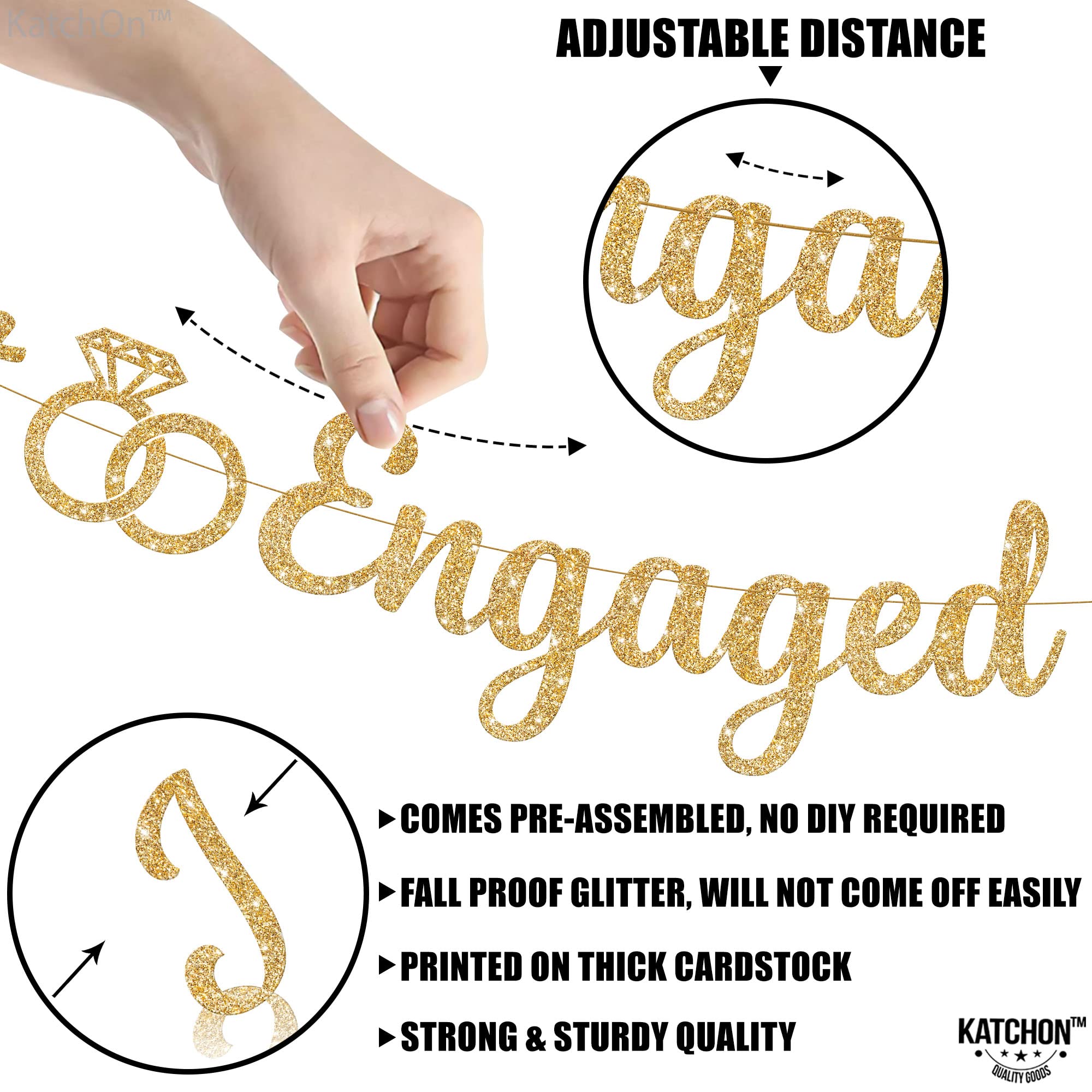 KatchOn, Glitter Gold Just Engaged Banner - 10 Feet, No DIY | Engagement Banner for Just Engaged Decorations | Engagement Party Decorations | Just Engaged Sign | Engagement Decorations