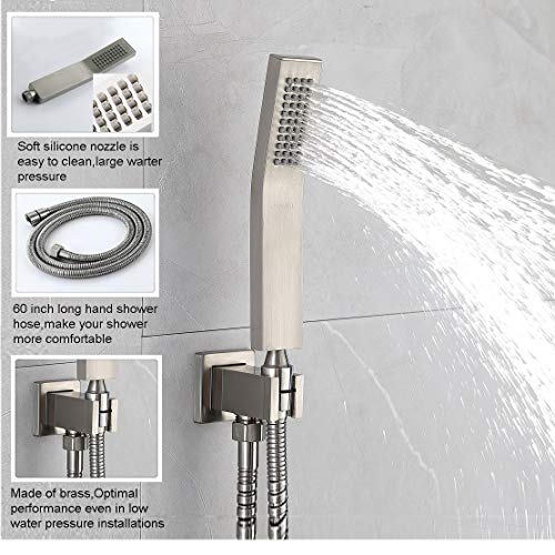DMDMBATH Shower System Brushed Nickel Shower Faucet Set 3-Function Bathroom Shower Fixtures with Waterfall Tub Spout Wall Mount 10 inch Rain Shower Head (Brushed Nickel)…
