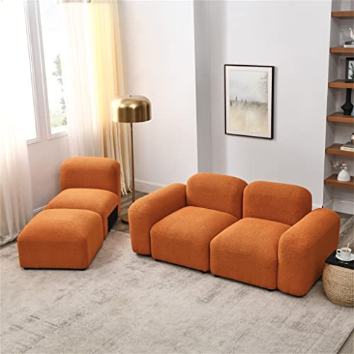 JFGJL L-Shape Modular Sectional Sofa,DIY Combination,Teddy Fabric,Orange.