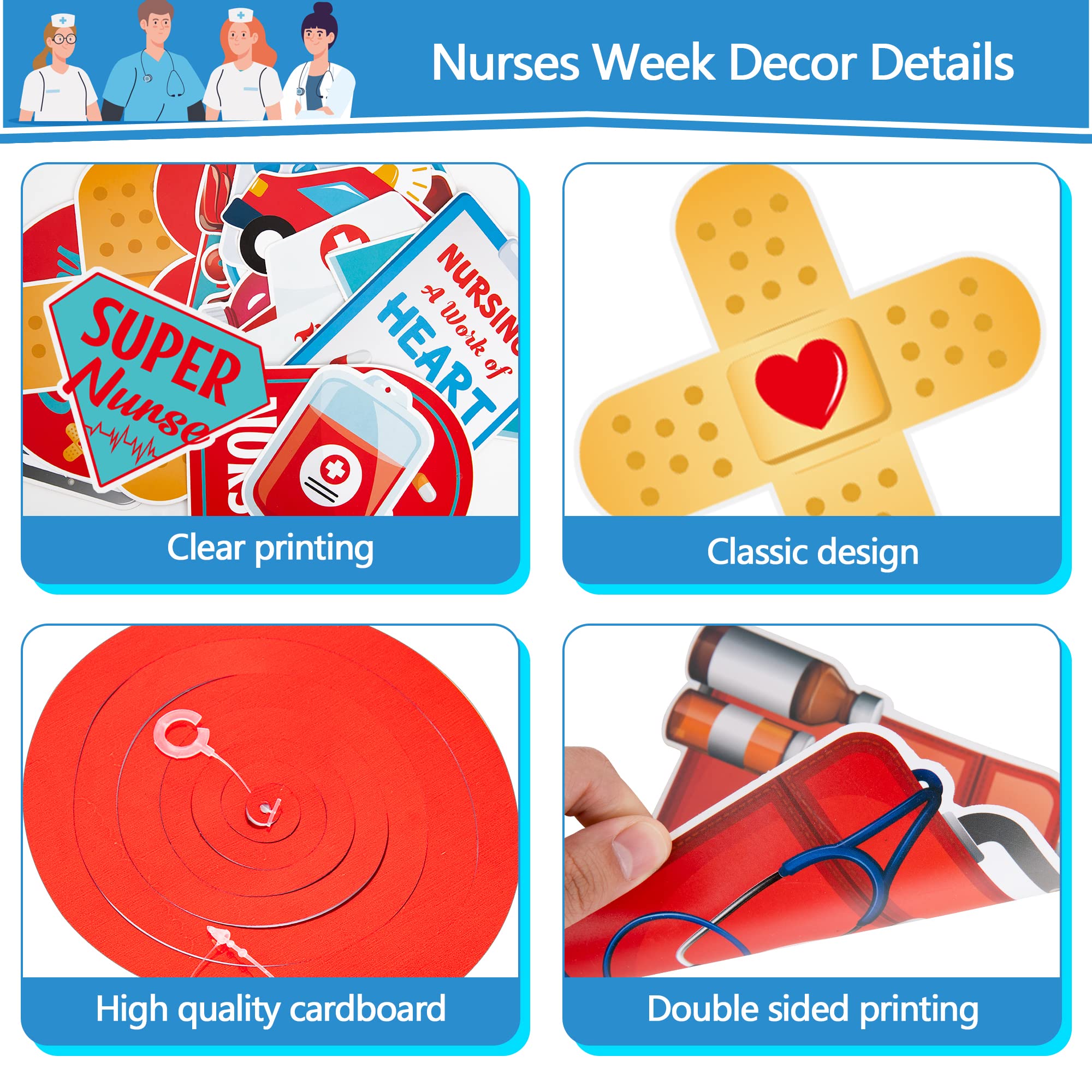 Nurses Week Decorations, 38PCS Nurses Hanging Swirls Decorations 2024, Blue Red Swirls School RN Nurse Graduation Decor, Happy Nurses Week Appreciation Swirls for Nursing Graduation Party Supplies