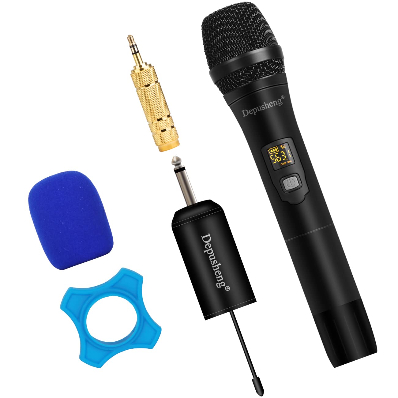 Depusheng W1 Wireless Microphone, Karaoke Mic, UHF Handheld Dynamic System with Rechargeable Receiver for Party, Church, Meeting, Wedding, 150ft, Black