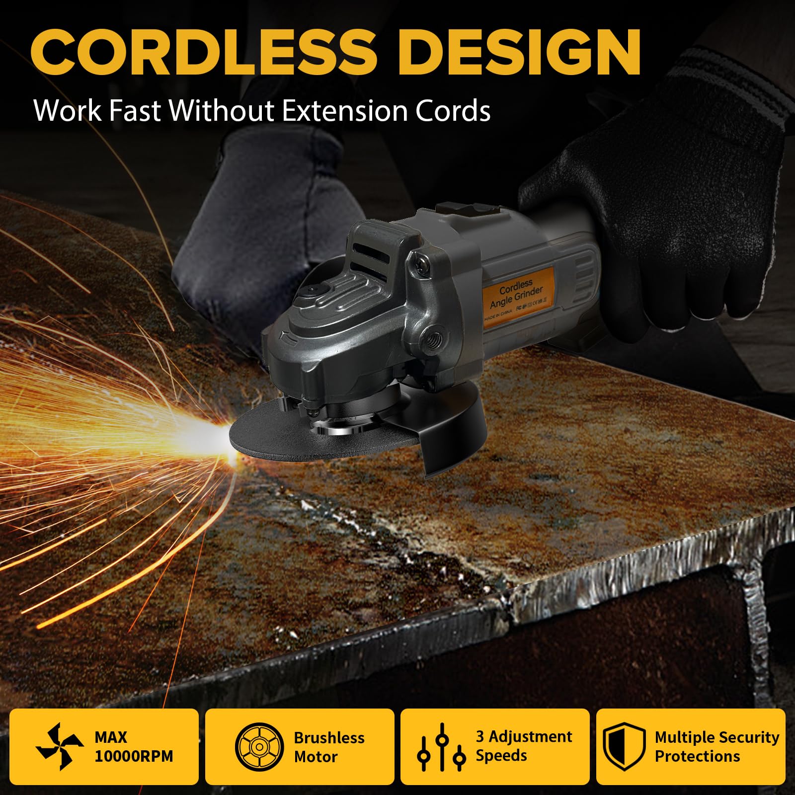 Cordless Angle Grinder for dewalt Batterys, 10000RPM Brushless Motor Grinder Tool, Electric Grinders Power Tools with Auxiliary Handle (Tool Only)
