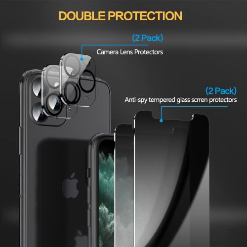 sorlnern [2+2 Pack] iPhone 11 Pro Privacy Screen Protectors with Camera Lens Protectors, Anti-Spy 9H Tempered Glass Film Screen Protectors for iPhone 11 Pro (5.8), Case Friendly, Bubble Free