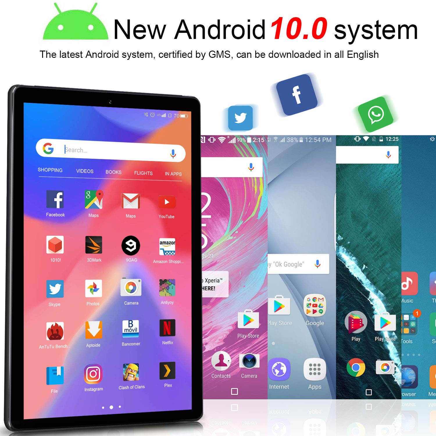 DUODUOGO Android Tablet 10 inch Newest Quad-Core Processor, 64GB+4GB 128GB Expandable, 5G/2.4G Dual WiFi, Android 10 Tablet Dual Camera 6000mAh Bluetooth FM, Gray