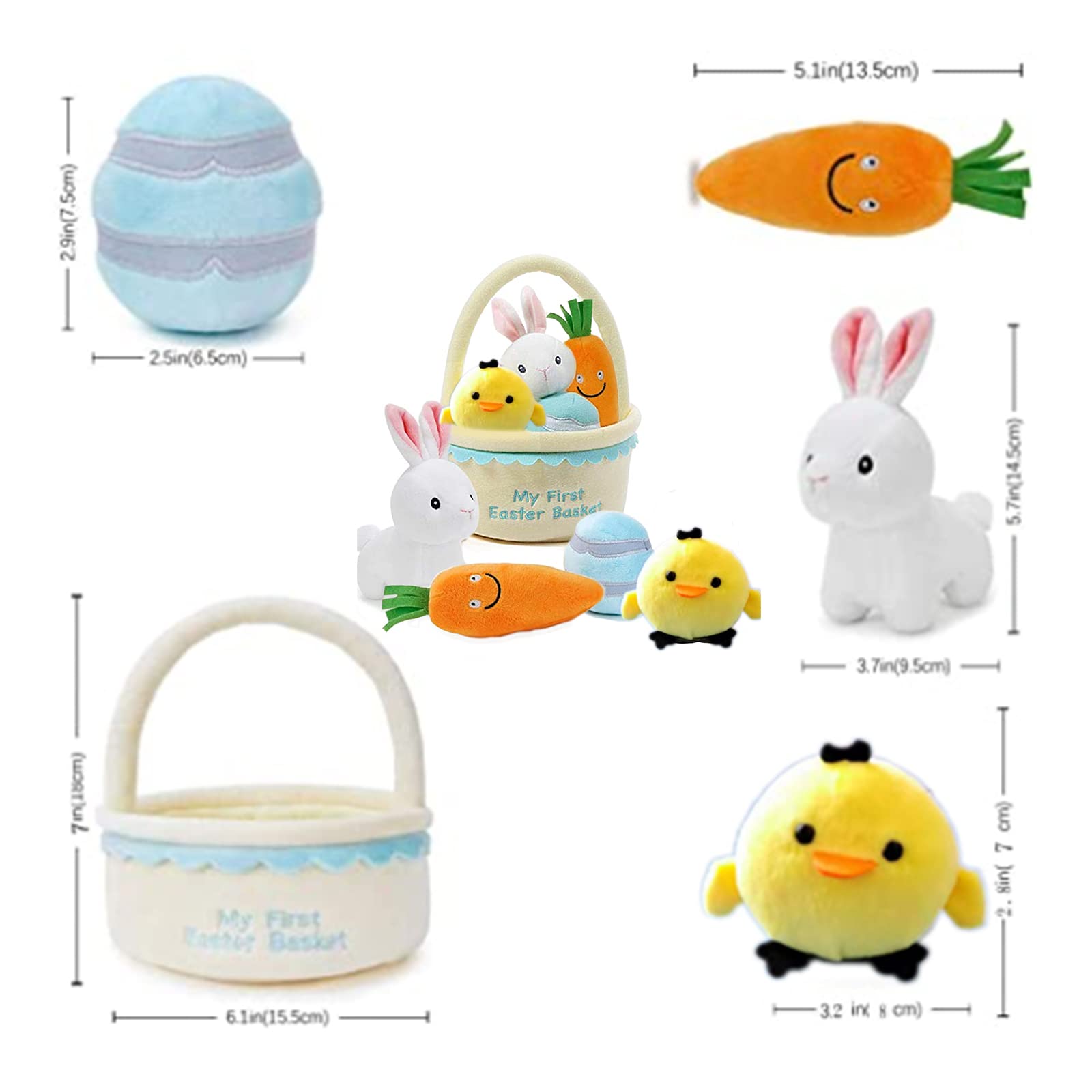 ZRUKXH 6 Pcs Easter Basket -My First Easter Basket Stuffed Plush Playset Baby's First Easter Basket Stuffed Cartoon Bunny Easter Egg Plush Basket for Kids