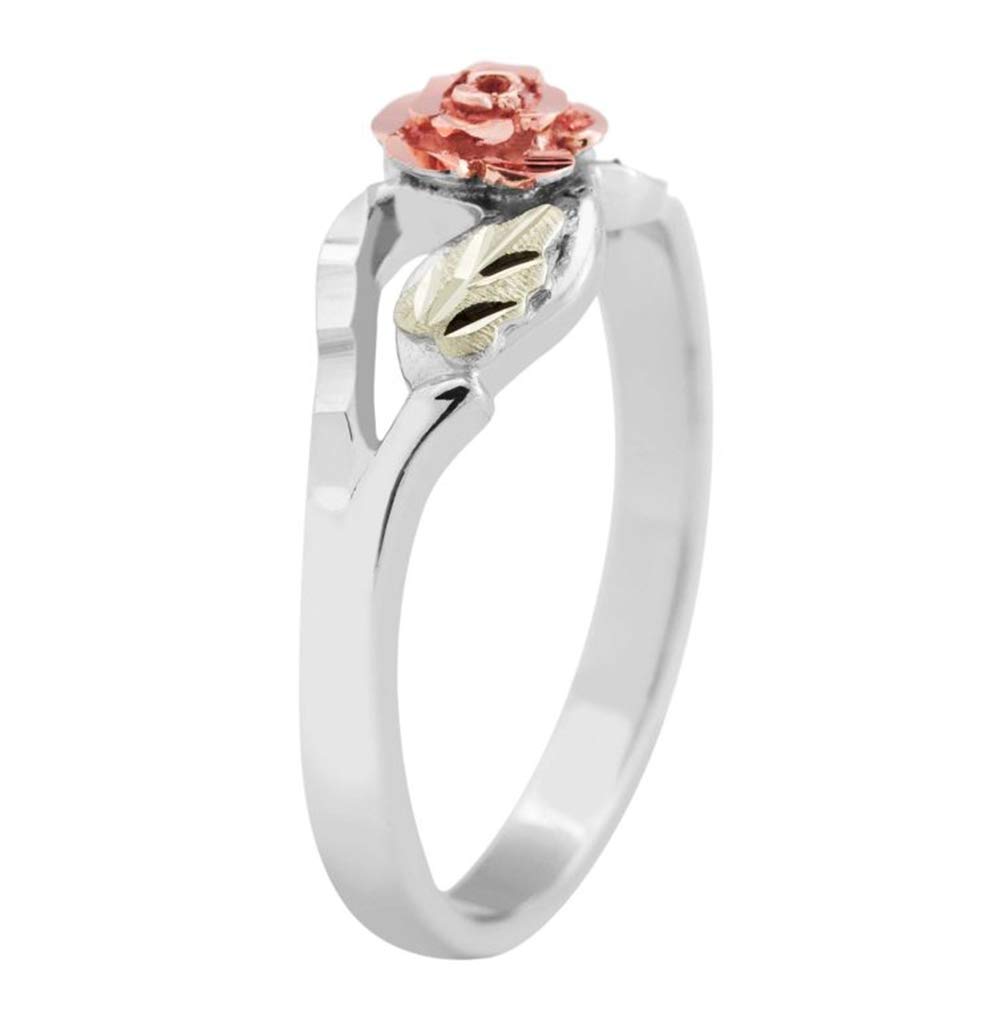 Blooms Rose Flower Diamond-Cut Ring, Sterling Silver, 12k Green and Rose Black Hills Gold Size 7