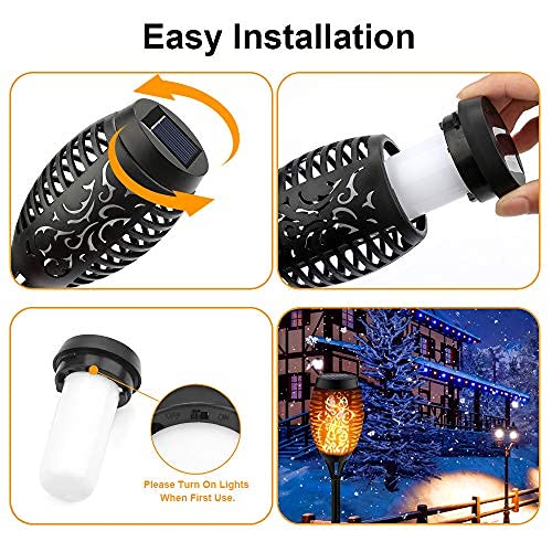Solar Flame Torch Lights Outdoor, 12LED Solar Torch Lights with Flickering Flame, Waterproof Landscape Decoration Flame Lights for Halloween Christmas Garden Pathway Yard Patio, Auto On/Off Lighting