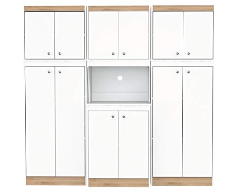 Inval Galley 3-Piece Kitchen Storage System, White and Vienes Oak