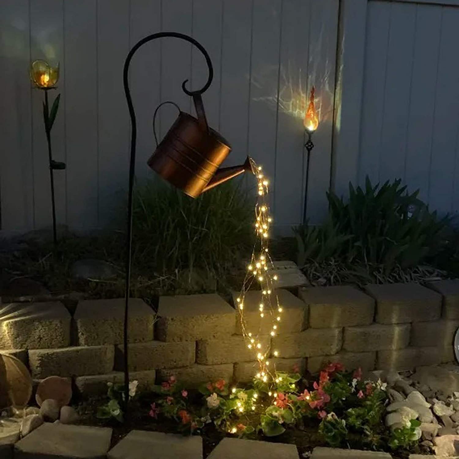 Solar Watering can with Garden Decor Lights-Star Shower Art LED Solar Twinkle Lights Outdoor Waterproof, Fairy Light Firefly Copper Wire Bunch with Bracket, Metal Decor for Home Pathway Patio Yard