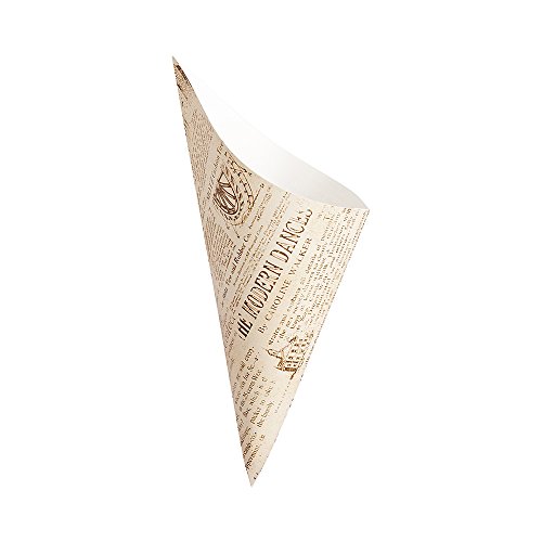 Restaurantware Conetek 10-Inch Eco-Friendly Finger Food Cones: Perfect for Appetizers - Food-Safe Paper Cone with Newsprint Styling - Disposable and Recyclable - 100-CT - Restaurantware