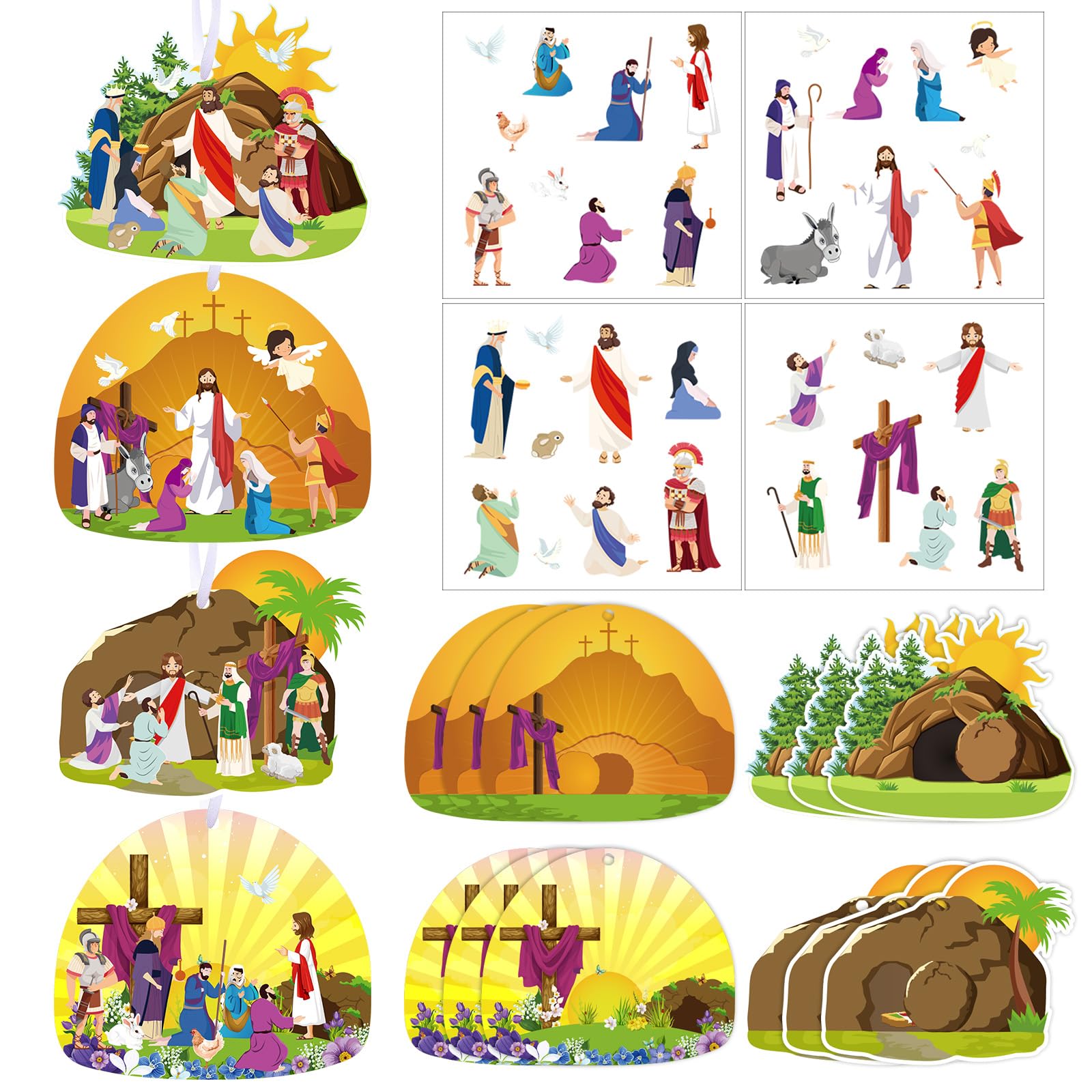Censen 24 Pcs Make an Easter He Lives Sticker Scenes Easter Resurrection Stickers for Kids DIY Religious Craft for Easter Classroom Party Game Bible Games Religious Education Activity