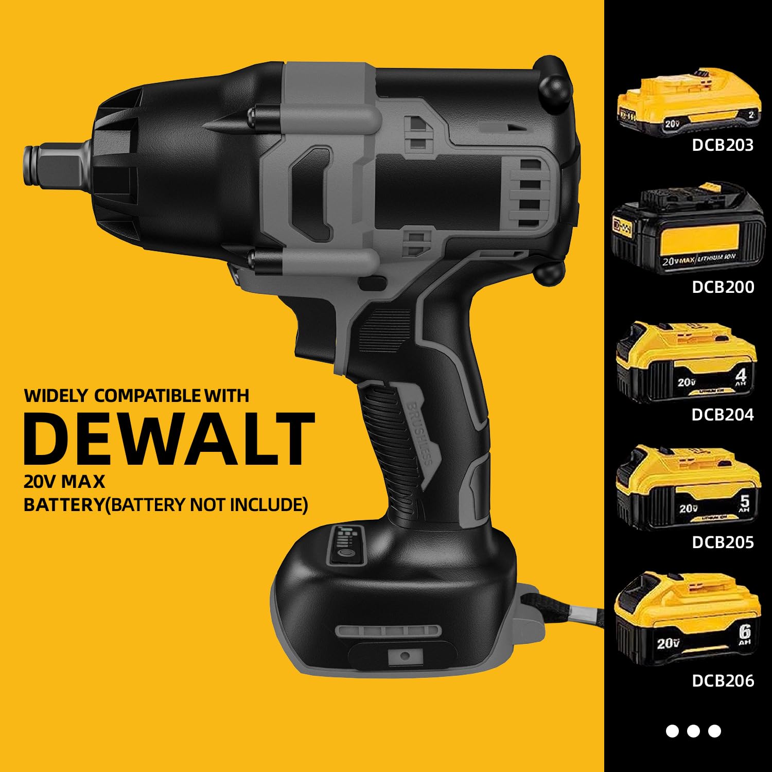 Cordless Impact Wrench 1/2 inch for Dewalt 20V Max Battery, 550 Ft-lbs (750N. m) Brushless High Torque Power Tool with LED Work Light (Batteries and Charger not Included.)