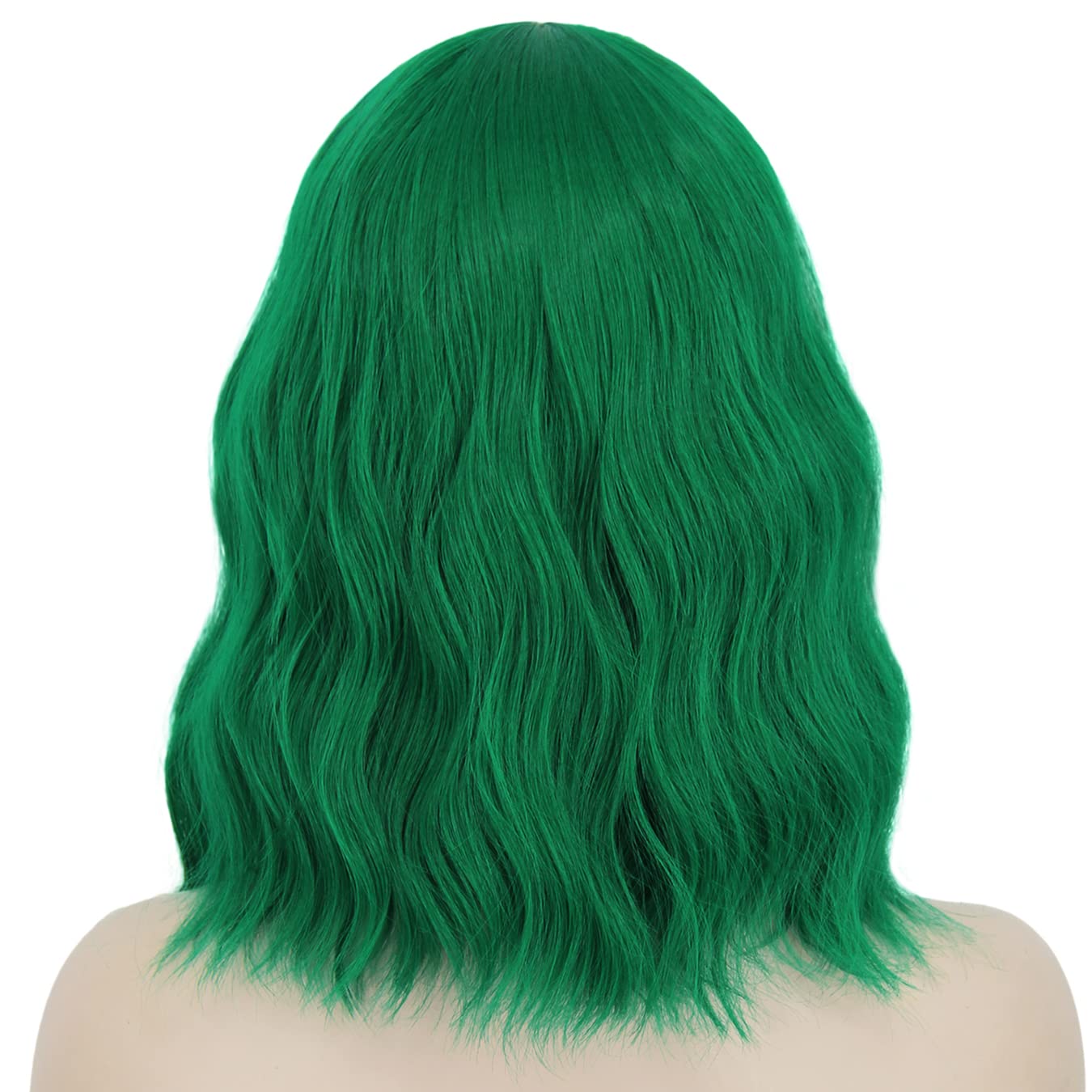Mersi Green Wig Green Wigs for Women St Patricks Day Short Wavy Green Wig with Bangs Cute Soft Synthetic Wigs for Party Halloween S046DGR