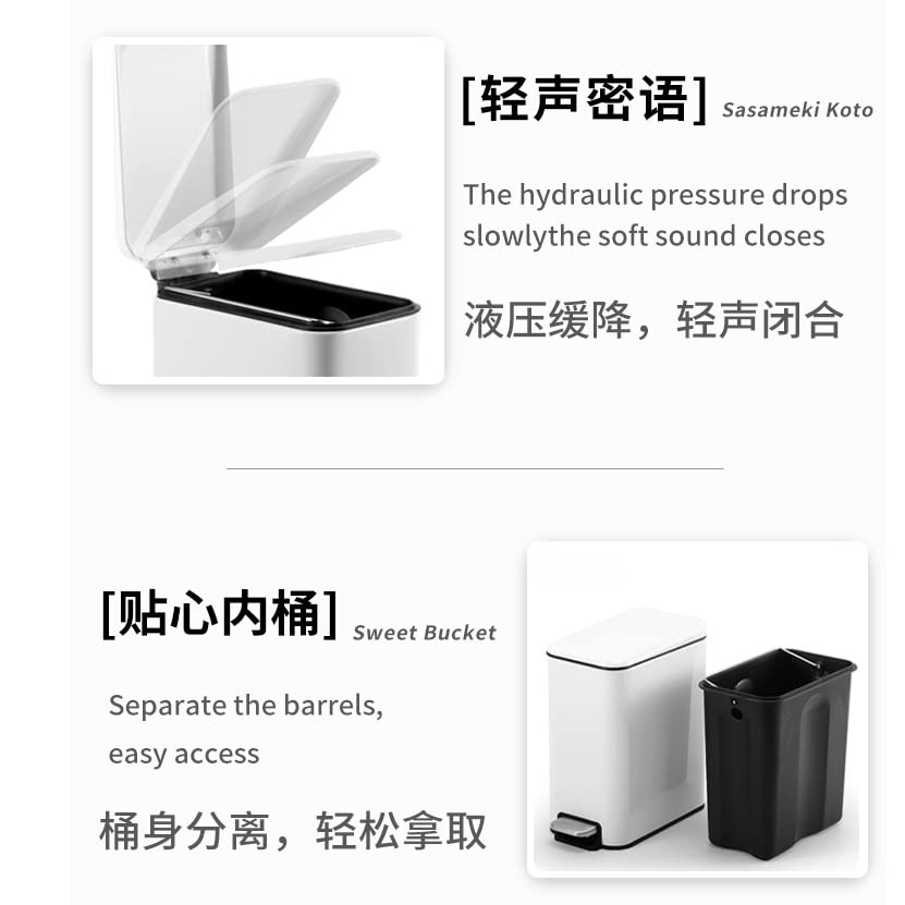 DOUBA Bathroom Trash Can Living Room Stainless Steel Trash Can Narrow Rubbish Bin