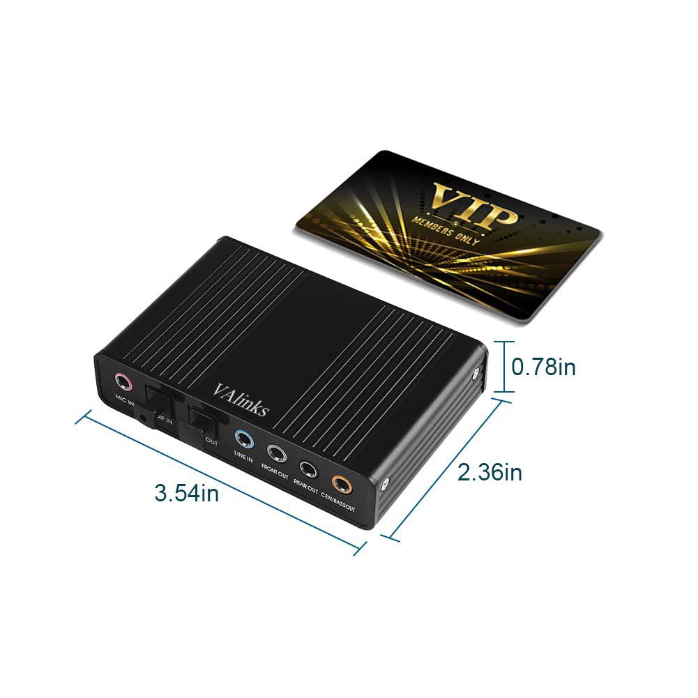 VAlinks USB 2.0 External Sound Card 6 Channel 5.1 Surround Optical S/PDIF Audio Sound Card Adapter for PC Laptop Recording Compatible with Windows 10/8 / 7/ XP