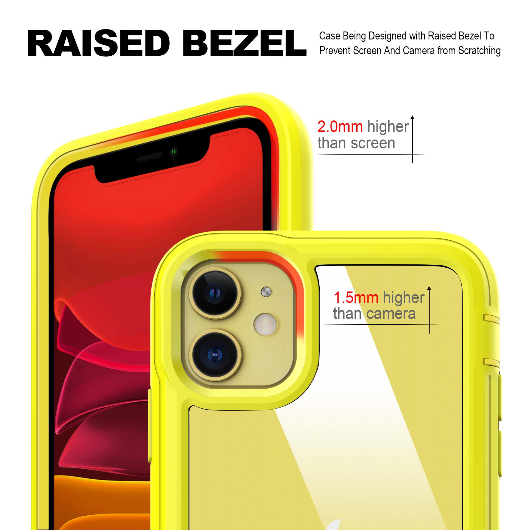 Case for iPhone 11, and [2 x Tempered Glass Screen Protector] 360 Full Body Coverage Heavy Duty Shockproof TPU Bumper with Clear Hard Back 3in1 (Yellow