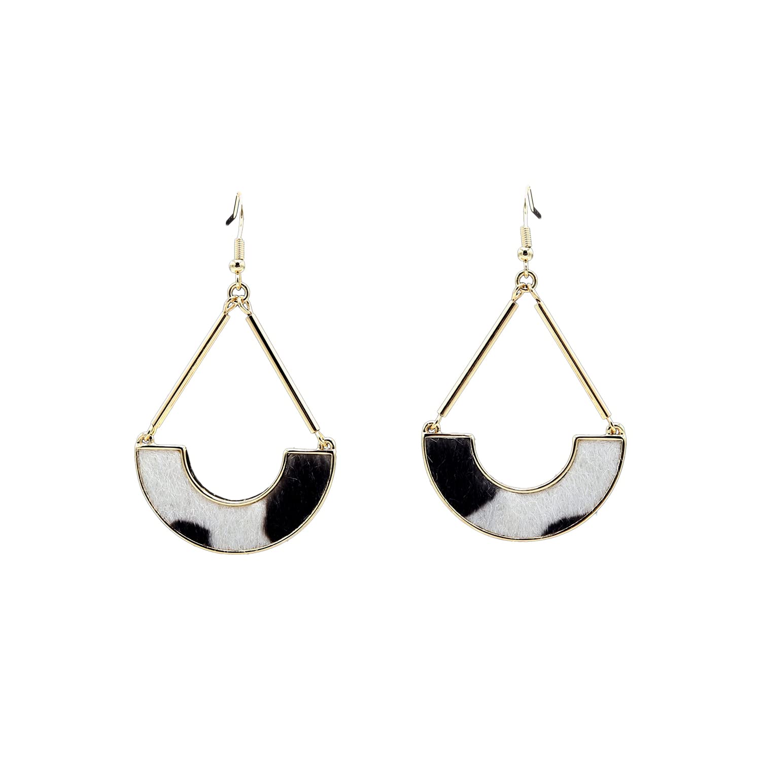Cow Print Drop Dangle Earrings For Women Bohemian Leather Hoop Earrings Semicircle White Black Western Earring (White Black)