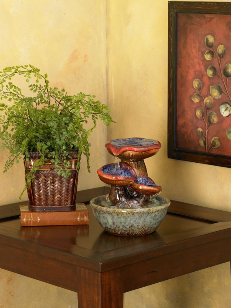 Toadstool Rustic Zen Indoor Cascading Small Tabletop Water Fountain 3-Tier Ceramic 9 1/4" for Table Desk-Top Home Office Bedroom House Relaxation Living Room - John Timberland