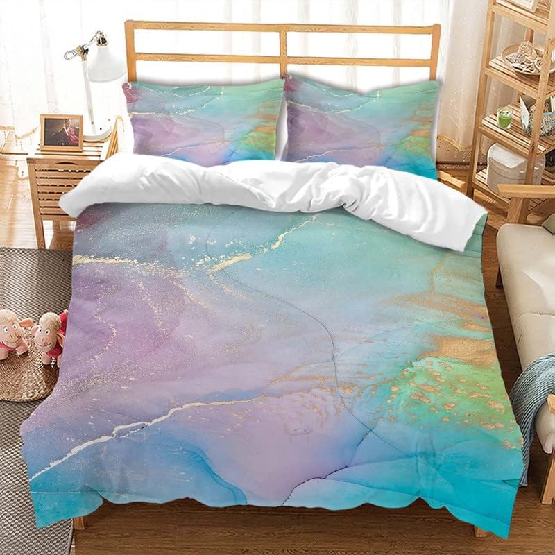 Jingzhang Marble Duvet Cover Sets 2Pcs,Elegant Blue Pink Marble Bedding Sets with Zipper Fresh Art Blue Pink Marble Microfiber Duvet Sets with 1 Pillow Sham,Twin Size