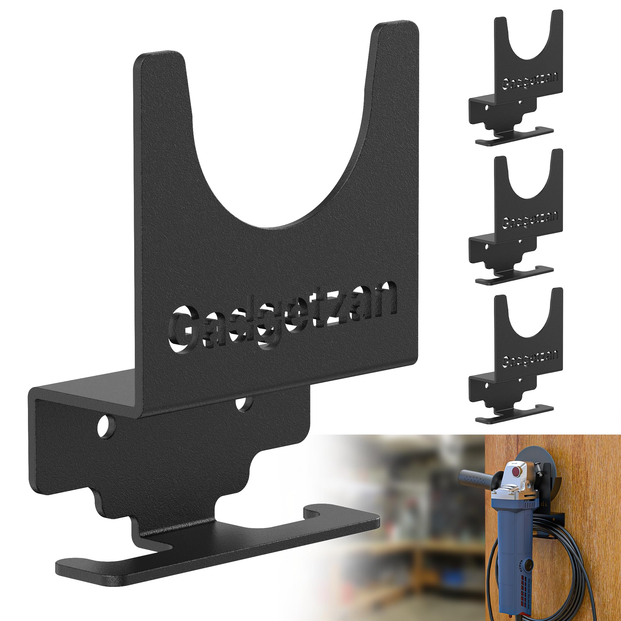Gadgetzan Polisher Holder Wall Mount,Angle Grinder Holder Wall Mount for 5 Inch Angle Grinder/Polisher/Cutter,Angle Grinder Hanger Bracket with Wire Holder for Storage Tools Vertically - 2 Pack