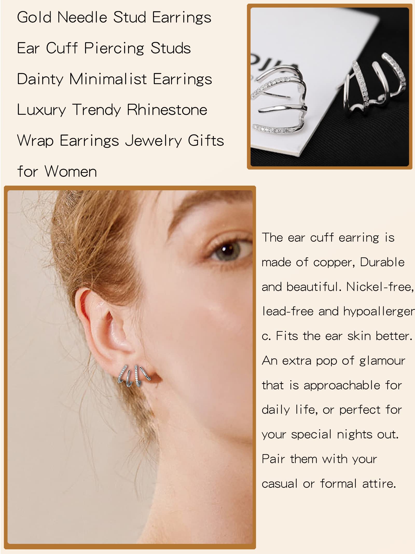 Claw Earrings for Women Gold Plated Ear Cuff Earrings Double Hoop Huggie Earrings for Single Piercing