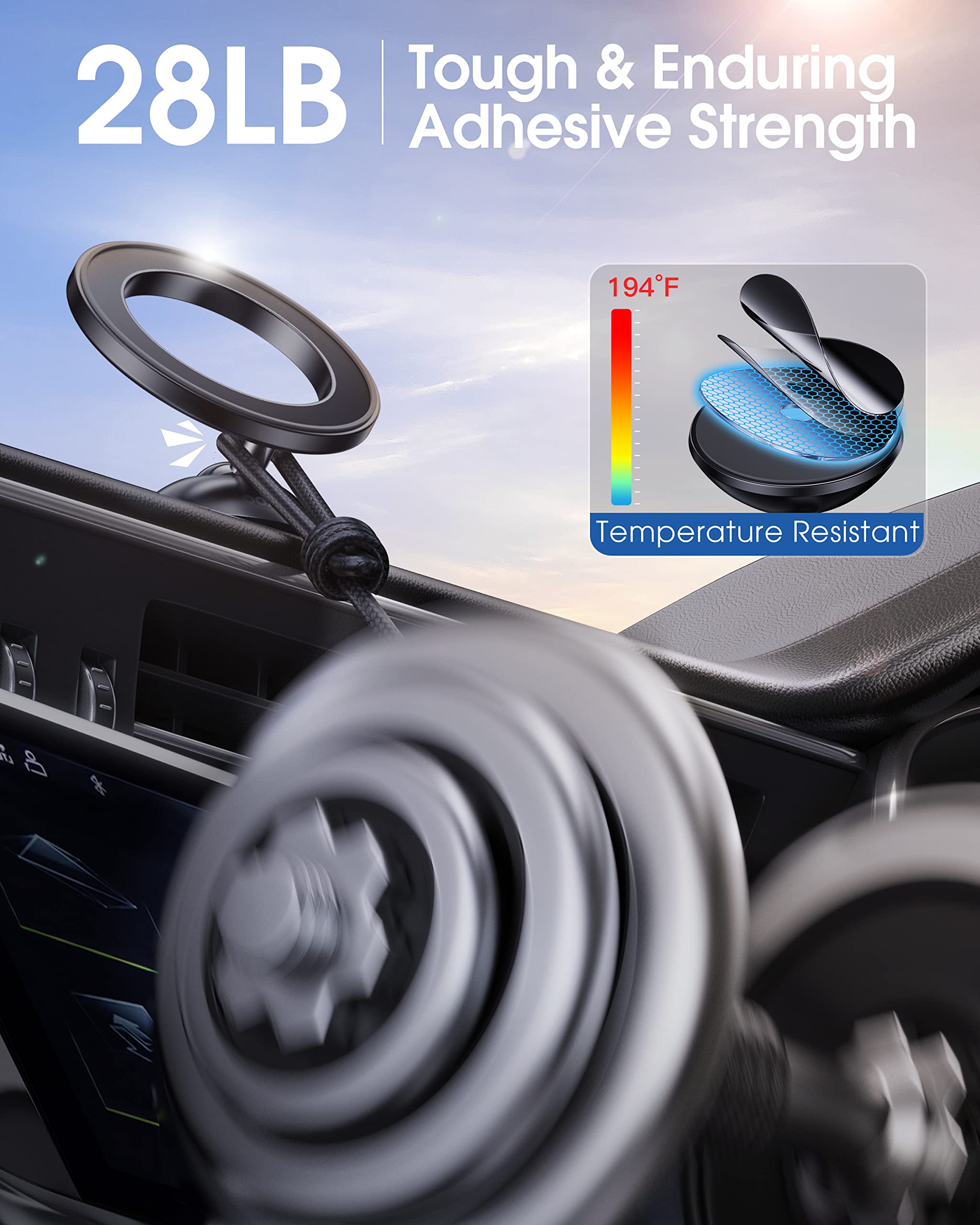 CASEKOO Car Phone Holder, Innovative Magkoo Magnetic Car Mount Smaller Simpler and More Convenient, Compatible with Magsafe 360° Rotatable Fits All Phones & Cases