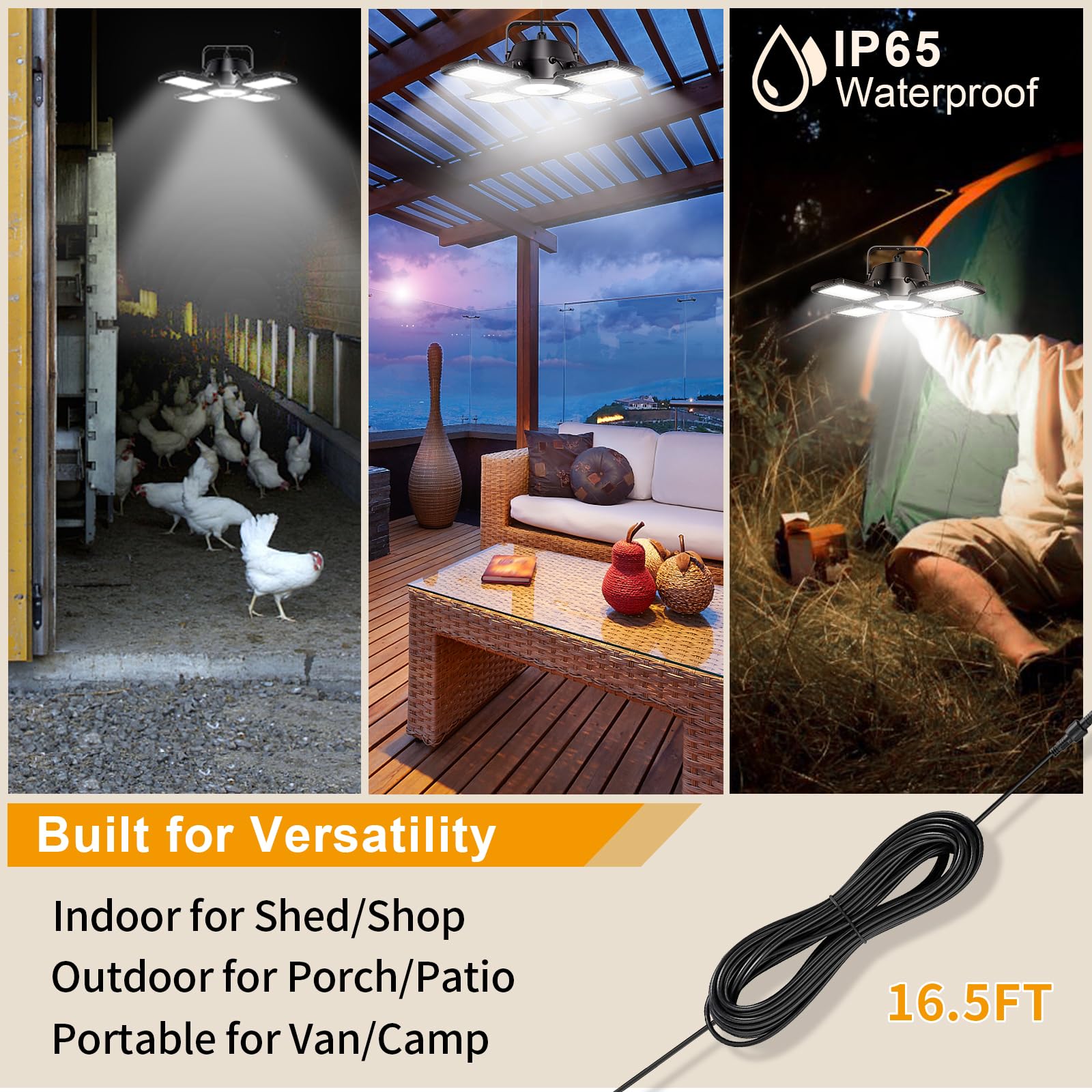 Yomisga Solar Powered Outdoor Shed Light 176LED Solar Pendant Lights with Remote, Motion & 5 Lighting Modes Waterproof Daytime Available Solar Indoor Lamp for Gazebo Garage Shop Barn Home House