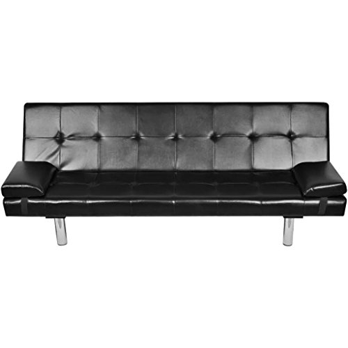 Makastle Artificial Leather Adjustable Sofa Bed with Two Pillows, Modern Wooden Frame Convertible Seat Sofa Bed Recliner for Home Living Room Office 66.1" x 30.3" x 24.2"