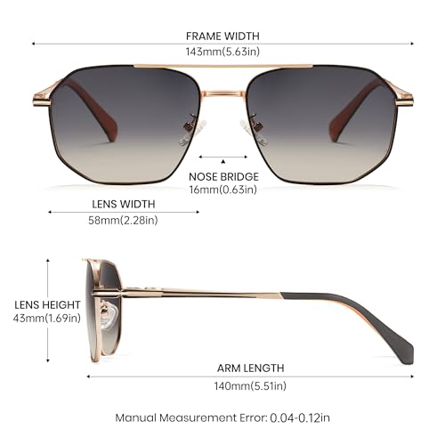 Cyxus Military Aviator Sunglasses for Men Trendy Pilot Shade Metal Frame Polarized Lens UV Protection for Outdoor(1021W06 Brown)