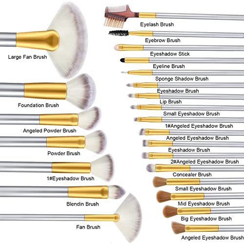 Make up Brushes, VANDER 24pcs Premium Cosmetic Makeup Brush Set for Foundation Blending Blush Concealer Eye Shadow, Cruelty-Free Synthetic Fiber Bristles, Travel Makeup bag Included, Champagne