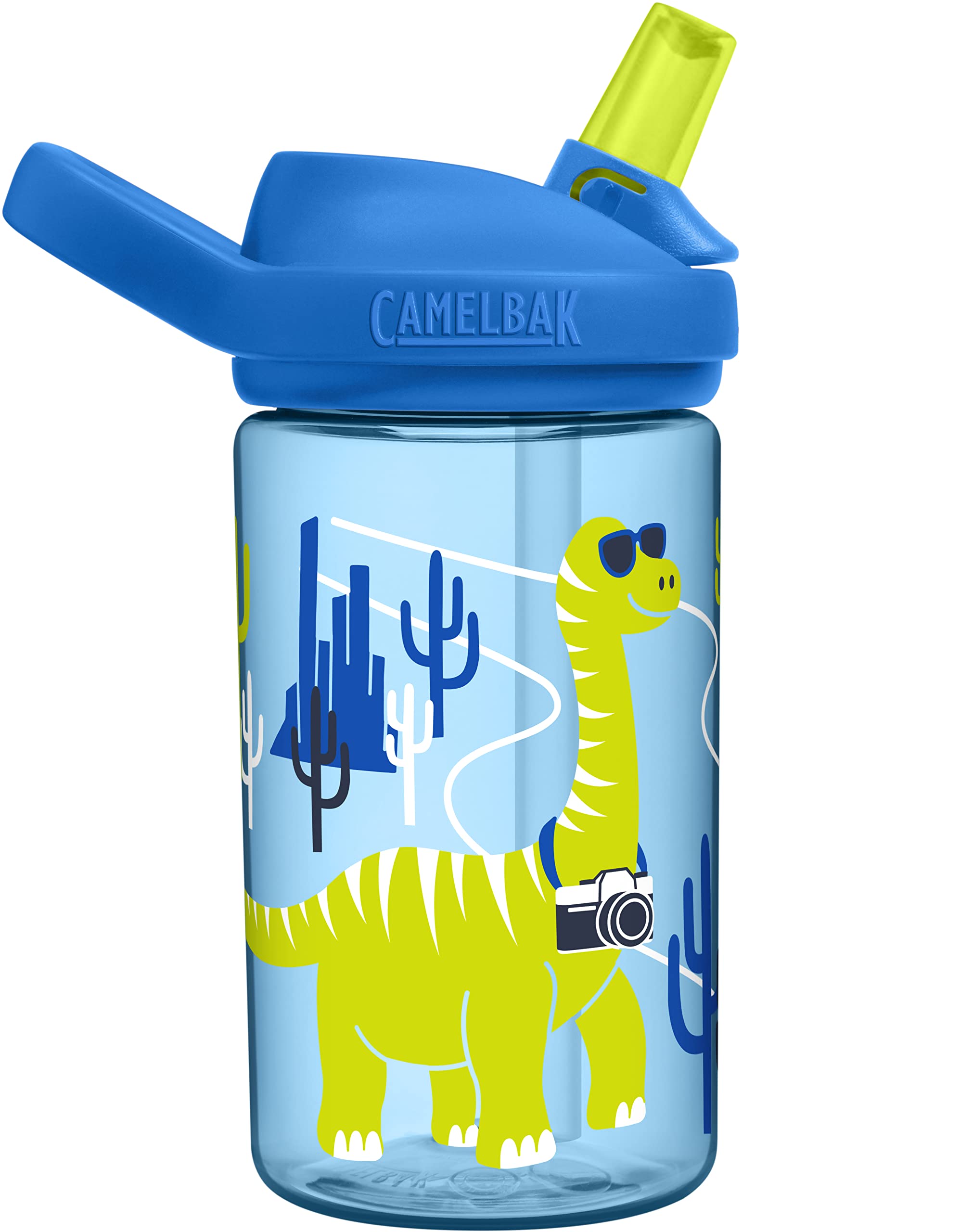 CamelBak eddy+ 14oz Kids Water Bottle with Tritan Renew – Straw Top, Leak-Proof When Closed, Road Trip Dinos