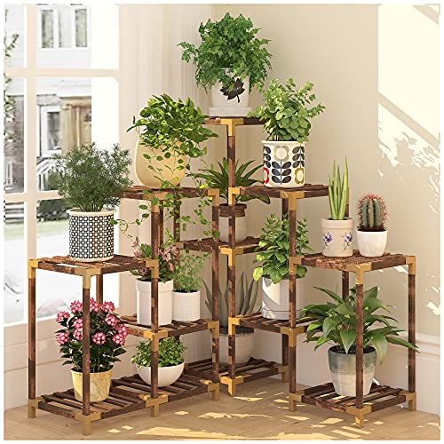 HOMKIRT Plant Stand Indoor Outdoor, 12 Tier Corner Shelf Wood Rack Organizer Display for Multiple Plants Large Ladder Holder Flower Stand for Living Room Patio Porch