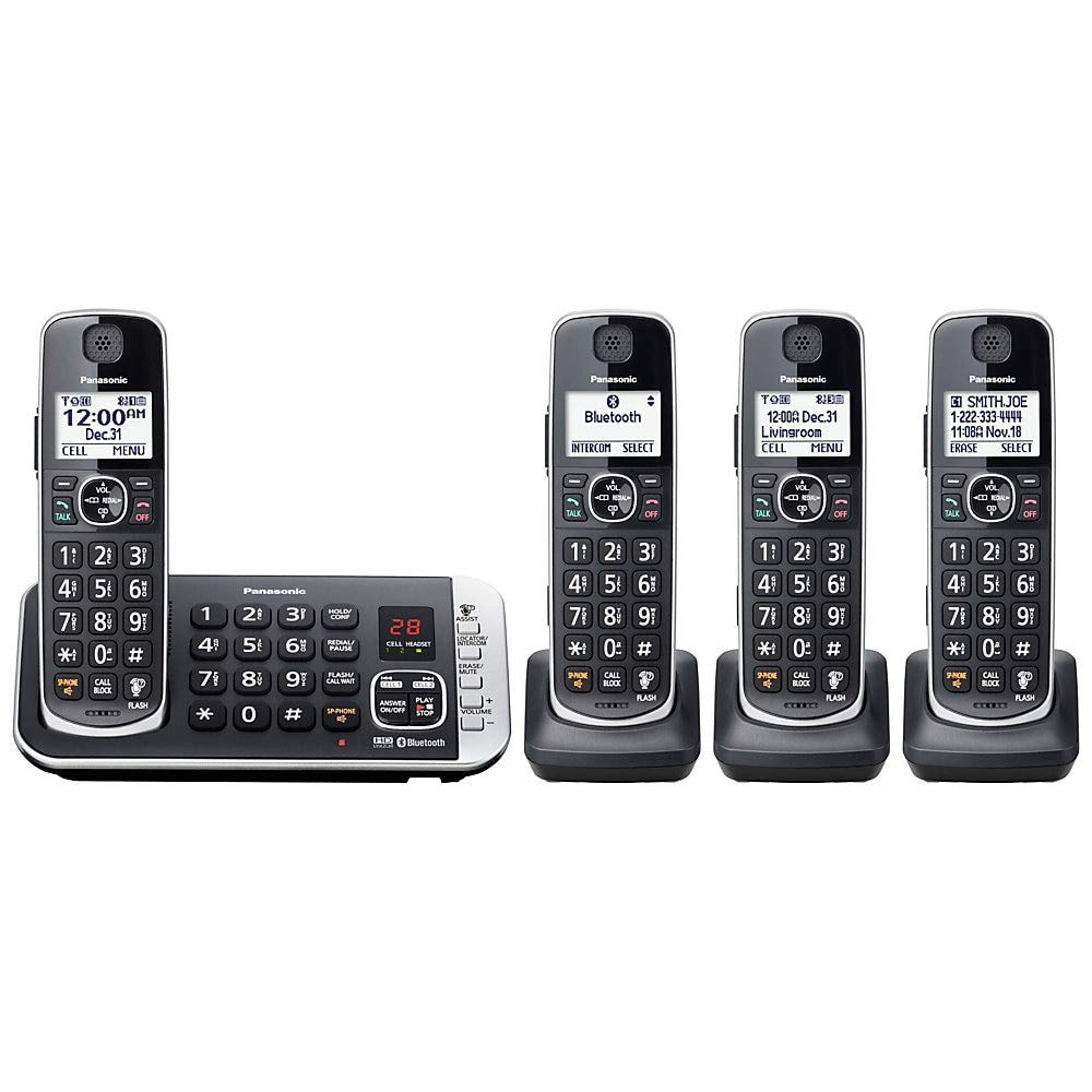 Panasonic® Link2Cell Bluetooth® DECT 6.0 Expandable Cordless Phone System With Digital Answering System, KX-TGE674B