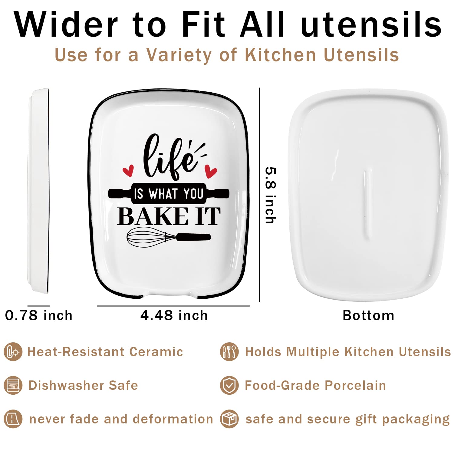 Ceramic Egg Beaters Rest Life Is What You Bake It. Durable Rest for Cooking Spoons, Heat-Resistant Spoon Rest for Baking Enthusiasts