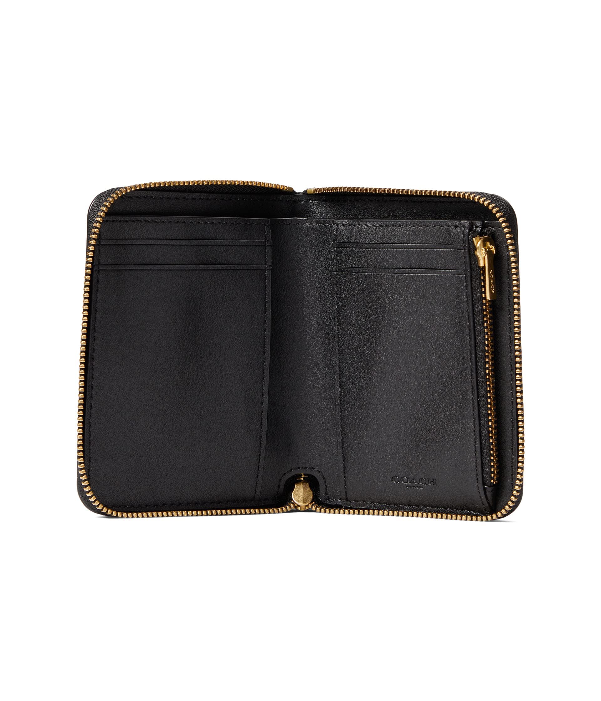 Coach Box Program Polished Pebble Small Zip Around Black One Size