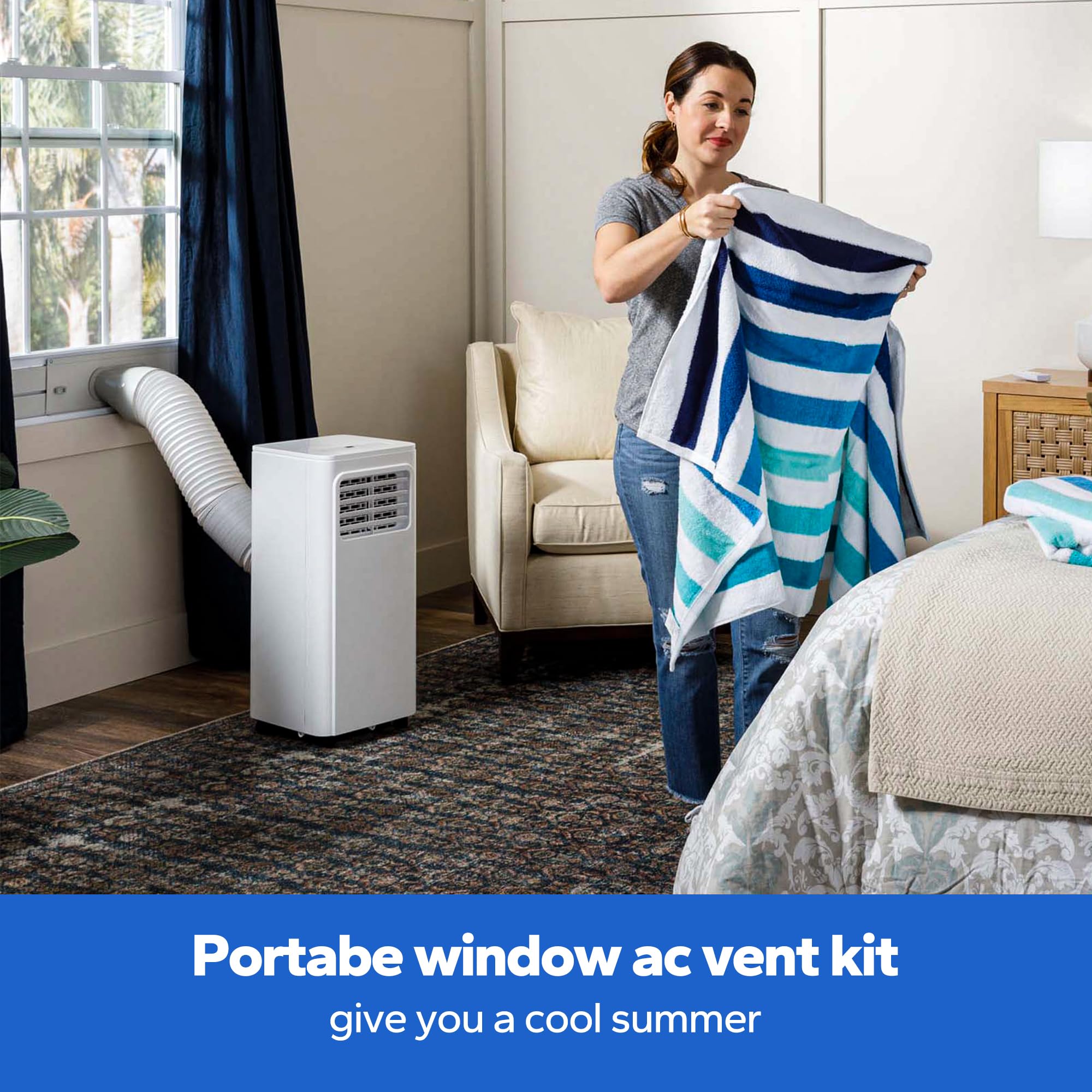 Cestluck Portable AC Window Vent Kit, with 5.9” Exhaust Hose, 5.9" Coupler and Bird Guard, Adjustable Air Conditioner Window Seal Kit Length Range (17” to 63”), Universal Sliding AC Vent Kit