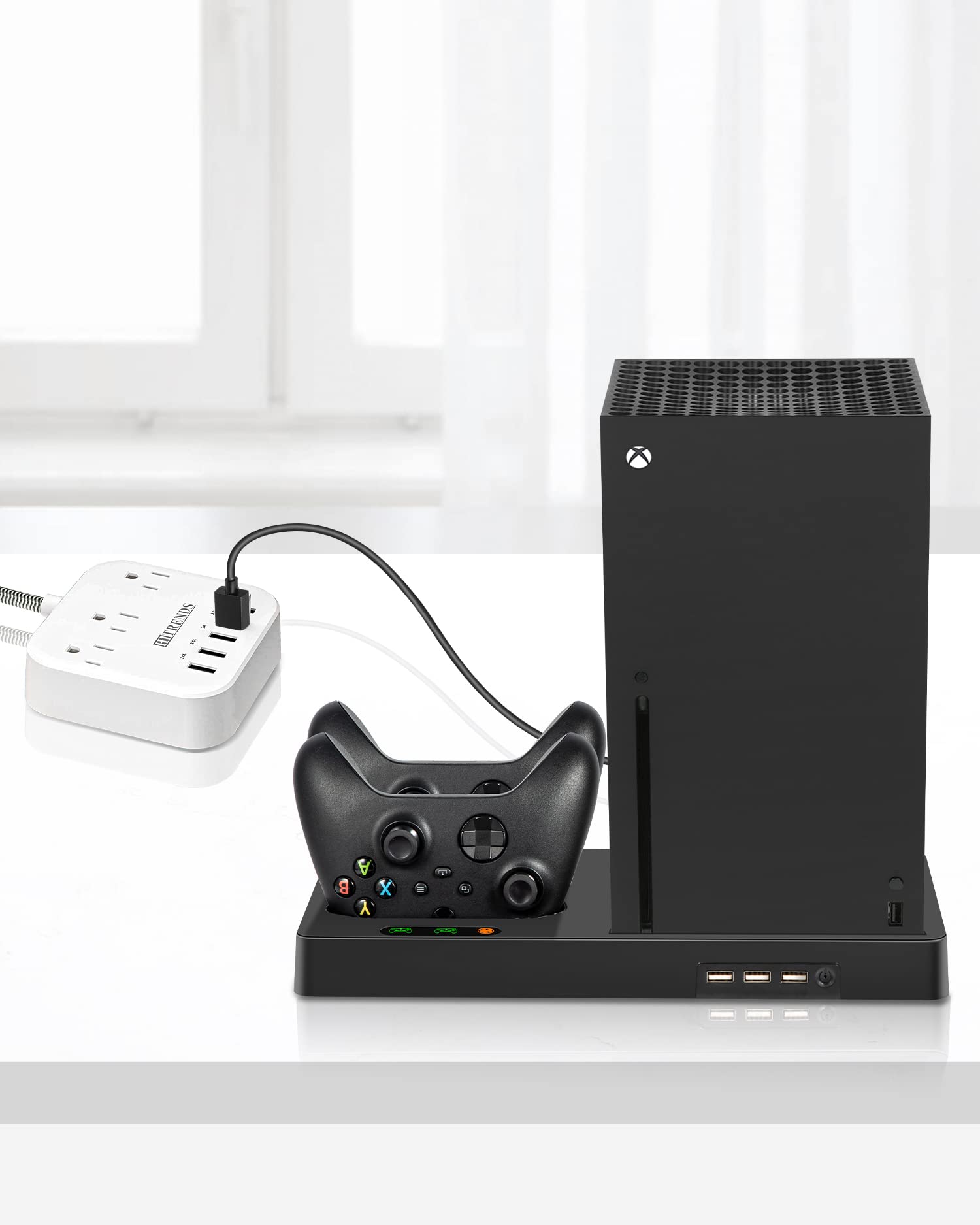 DEVASO Cooling Stand Compatible with Xbox Series X, Charging Station Dock with 2 Rechargeable Battery Pack and Dual Controller Charger Ports,3 Extra USB Ports, Black