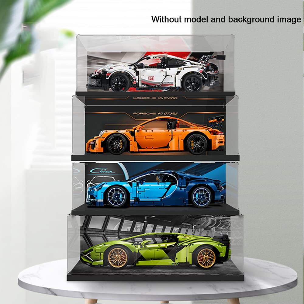 Clear Acrylic Display Case for Toys Collectibles，Assemble Acrylic Box Dustproof Protection Showcase with Black Wood-Plastic Base and Lamp Beads (15.7x8x8 inch;40x20x20cm)