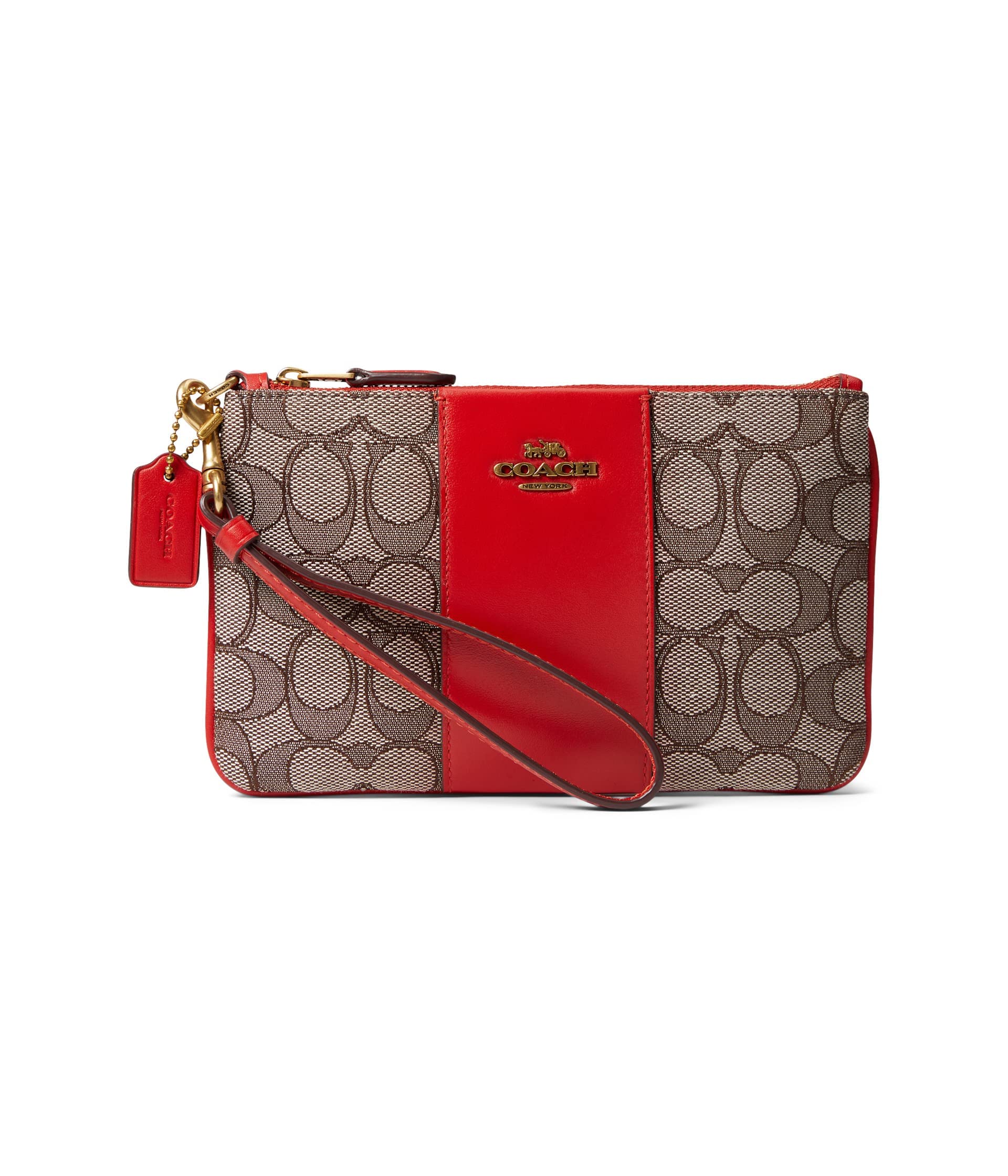 COACH Box Program Signature Jacquard Small Wristlet Cocoa Sport Red One Size