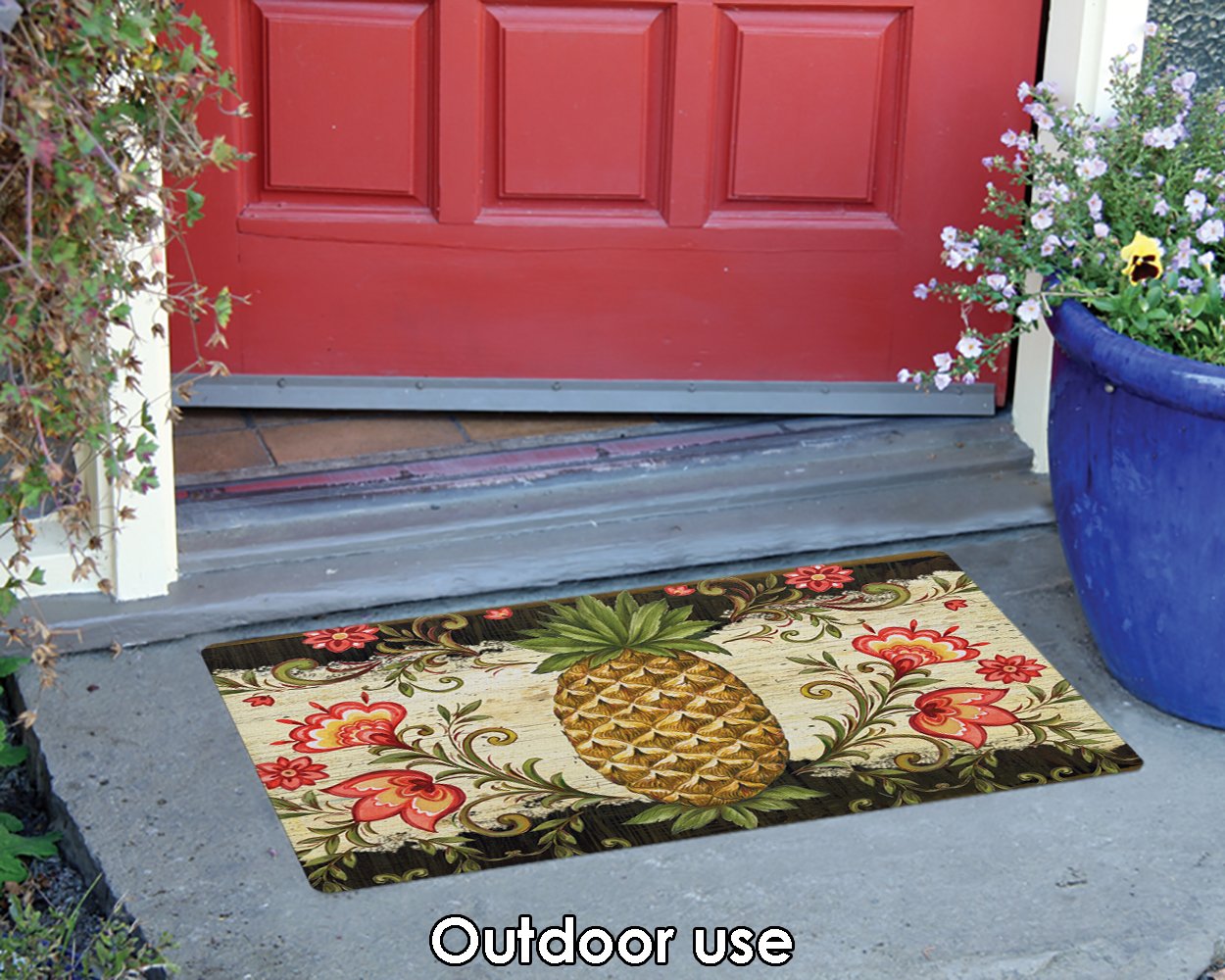 Toland Home Garden 800044 Pineapple & Scrolls Fruit Door Mat 18x30 Inch Flower Outdoor Doormat for Entryway Indoor Entrance