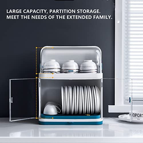 Gdrasuya10 2 Tier Dish Drying Rack Modern Houseware Dish Organizer Cutlery Drainer with Lid Cover Detachable Drip Tray Storage Box Basket for Kitchen Organizing Storage Holder