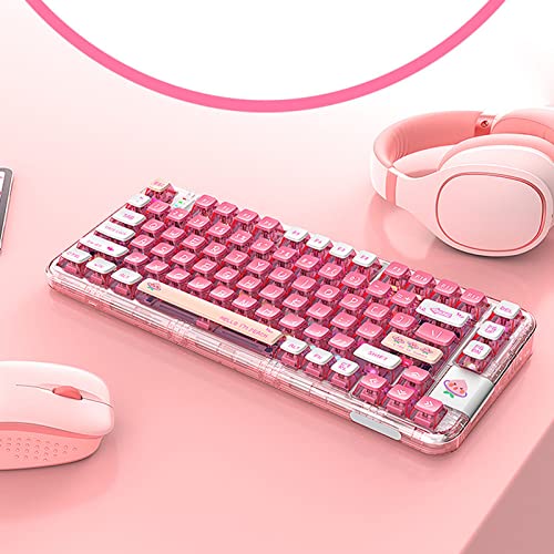 Dilwe Pink Wireless Mechanical Gaming Keyboard, 80 Keys 3 Modes RGB Backlight Hot Swappable Keyboard, Wireless, BT, USB C Ergonomic Keyboard, 3750mAh Battery for Gifts