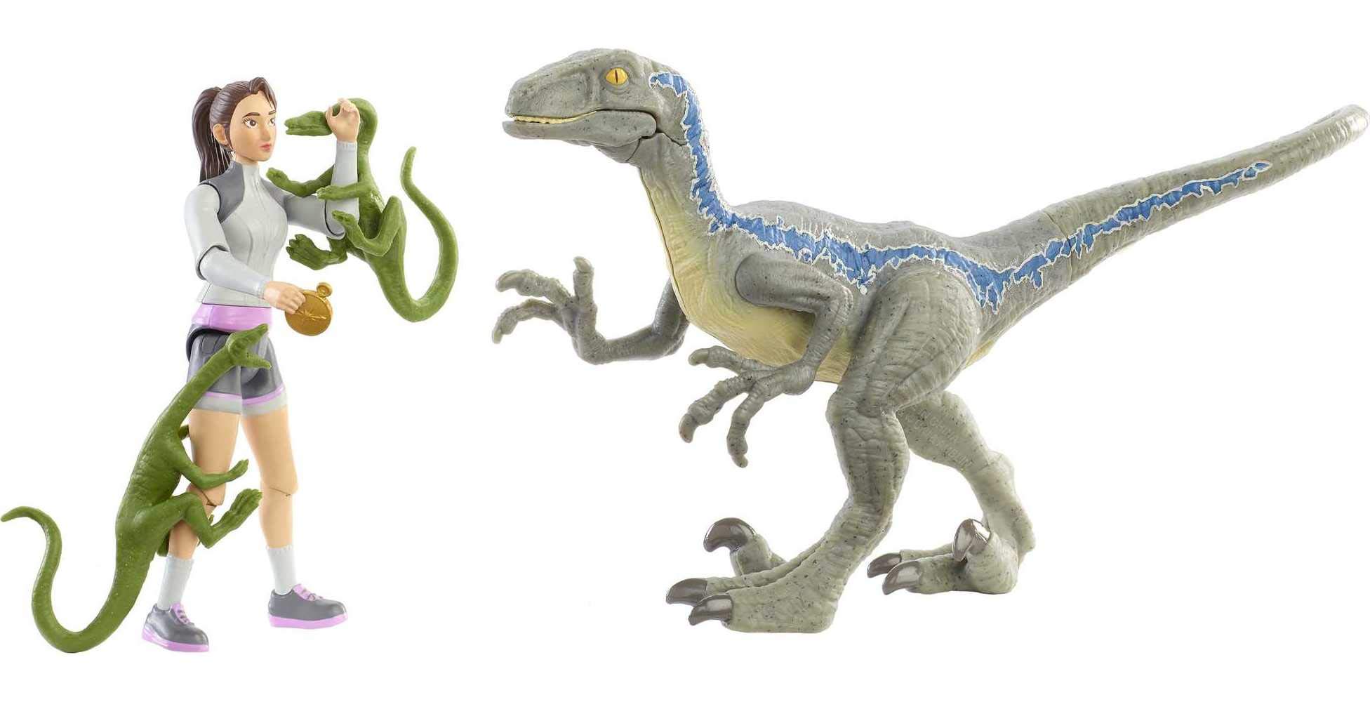 Mattel Jurassic World Camp Cretaceous Yasmina Yaz and Velociraptor Human and Dino Pack with 2 Action Figures, 2 Compys Figures and Accessory, Toy Gift Set and Collectible